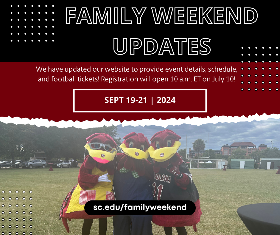 Family Weekend 2024 - Mark your calendar, | Gamecock Family Hub